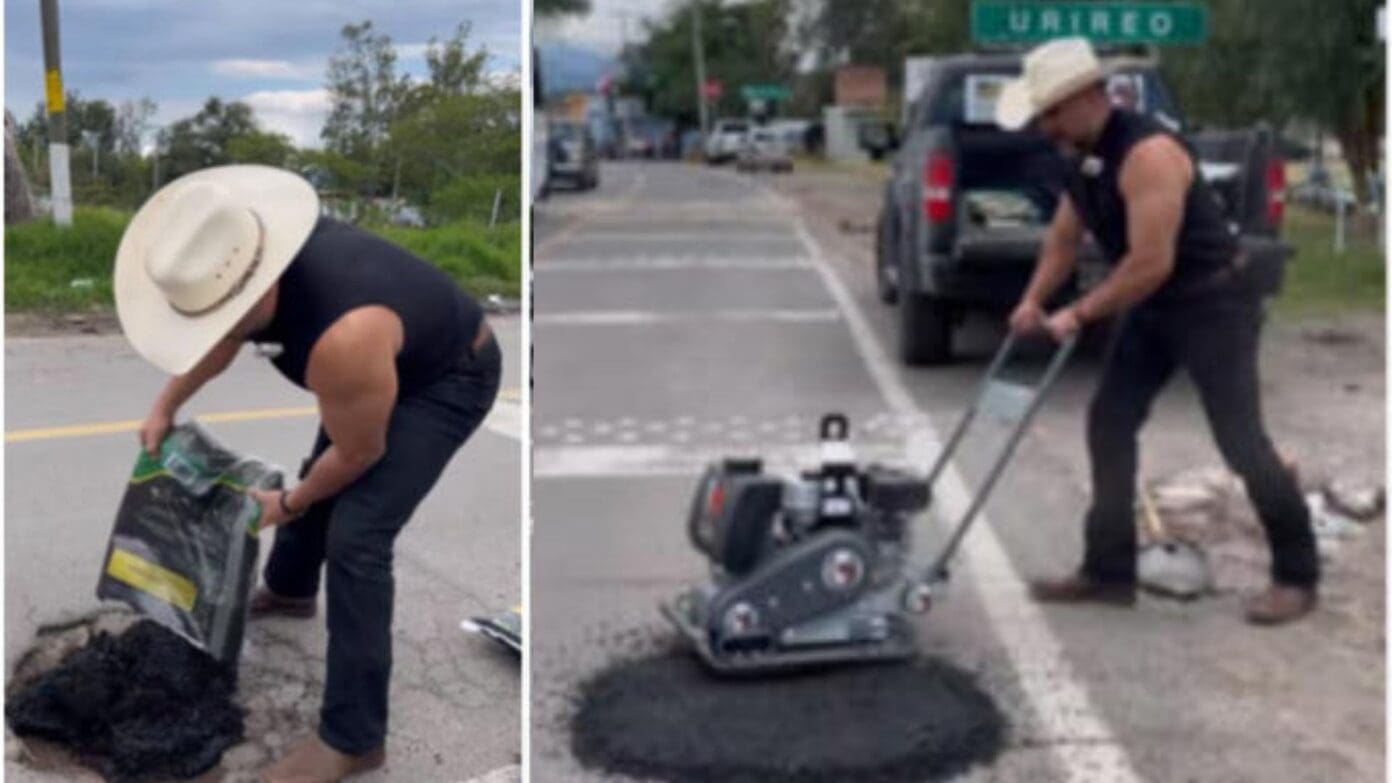 Video: Influencer Manuel Cantú "El Potro" tapa bache reportado por "Don ...